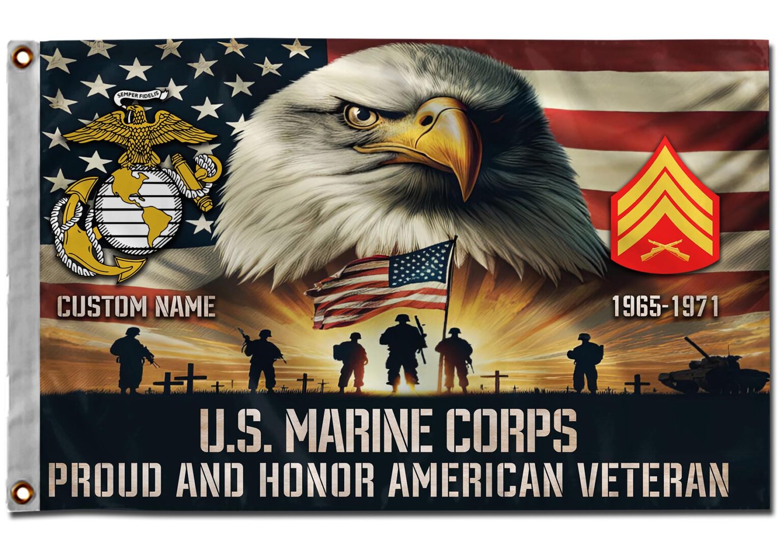 US Marine Corps, E 6 Marines Staff Sergeant – Flying Flag 2×3 Feet(60×90 Cm) – Proud US Veteran